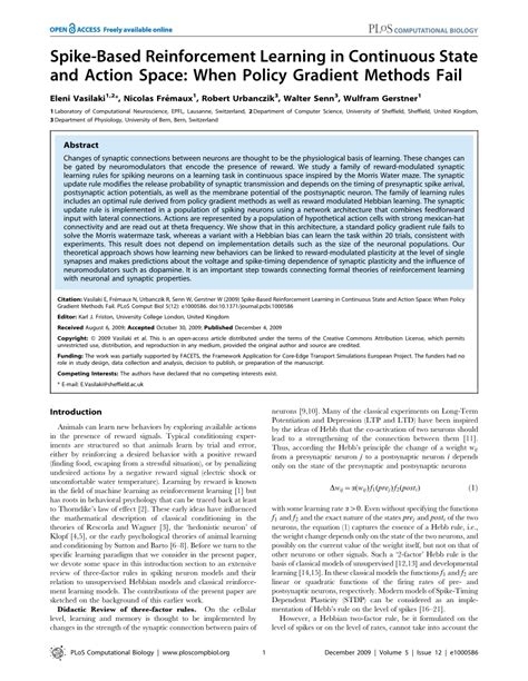 Pdf Correction Spike Based Reinforcement Learning In Continuous