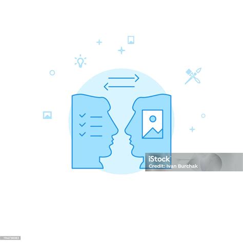 디자이너 및 클라이언트 대화 상자 평면 벡터 일러스트 레이 션 아이콘입니다 밝은 파란색 단색 디자인입니다 편집 가능한 스트로크