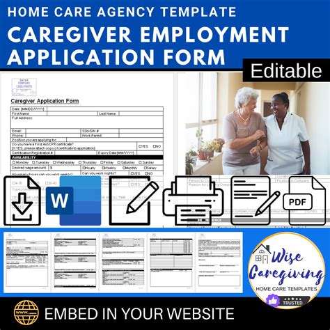 Caregiver Employee Application Form Template