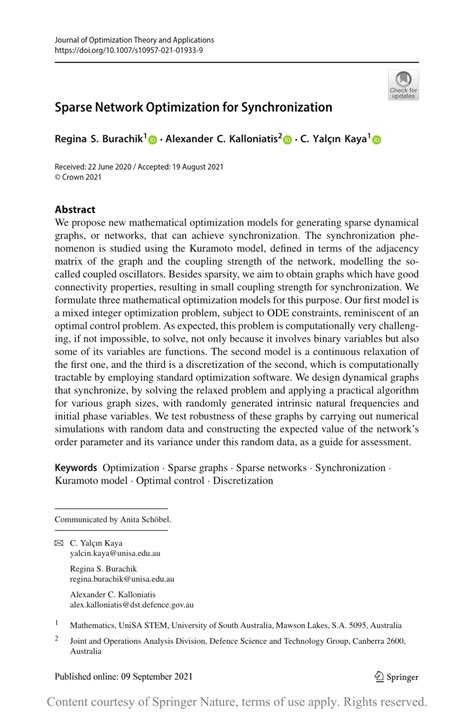 Pdf Sparse Network Optimization For Synchronization