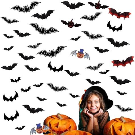 Holiday 3d Bats Wall Decals 3d Bats Halloween Wall Stickers Scary Pvc
