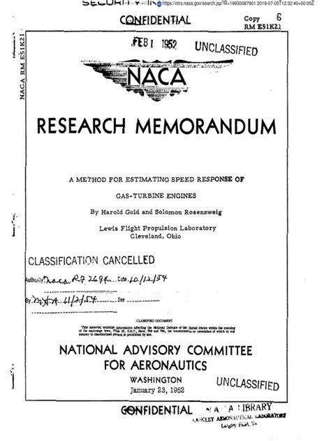 Naca Rm E51k21 A Method For Estimating Speed Response Of Gas Turbine