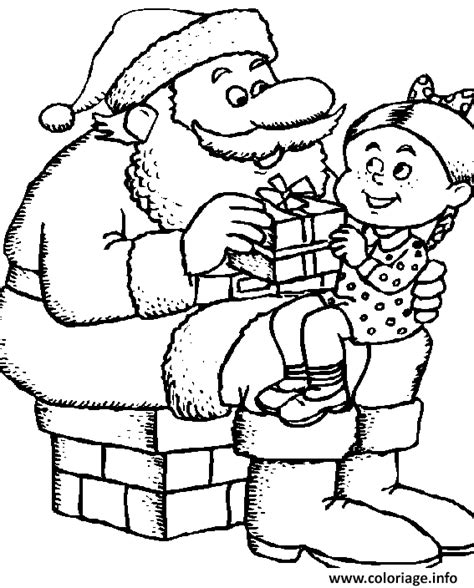 Coloriage Le Pere Noel Donne Un Cadeau A Une Petite Fille Dessin