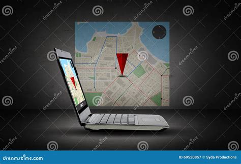 Laptop Computer With Gps Navigator Map On Screen Stock Illustration Illustration Of Navigation