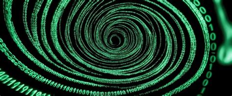 A Spiraling Vortex Of Green Binary Code On A Black Background Evoking Technology Premium Ai