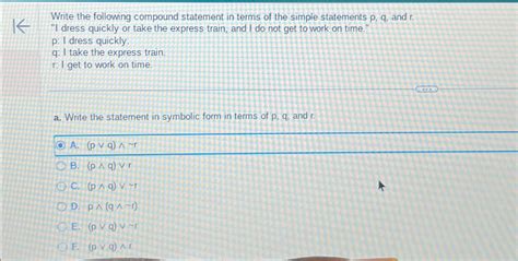 Solved Write The Following Compound Statement In Terms Of