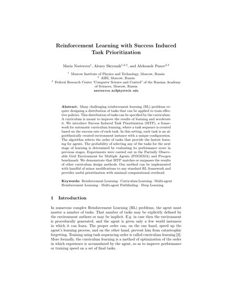 Pdf Reinforcement Learning With Success Induced Task Prioritization