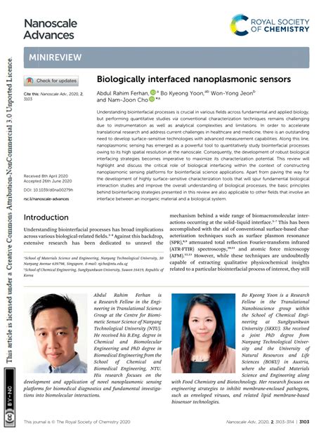 Pdf Biologically Interfaced Nanoplasmonic Sensors