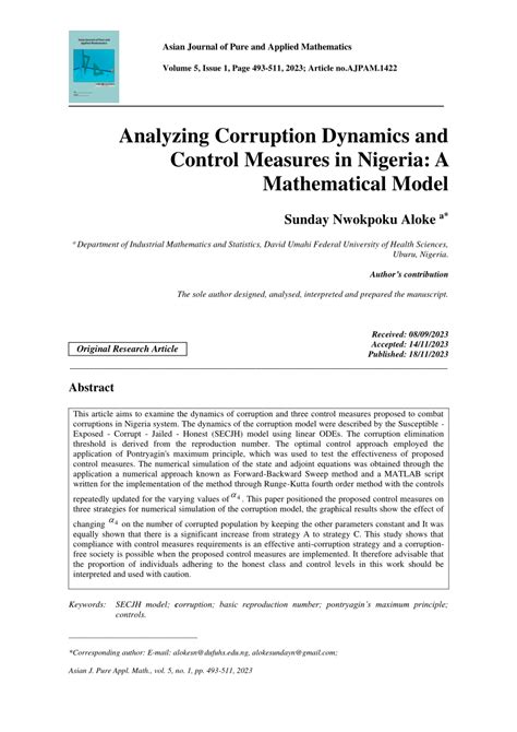 Pdf Analyzing Corruption Dynamics And Control Measures In Nigeria A