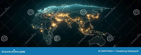 Global Network Connections World Map Glowing Cities Digital Network