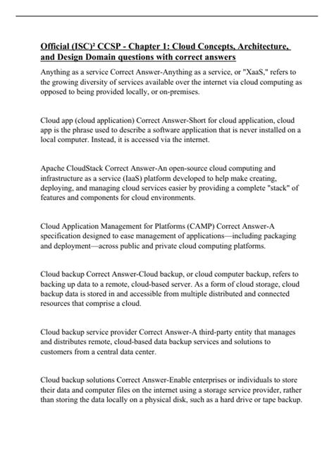 Official Isc ² Ccsp Chapter 1 Cloud Concepts Architecture And Design Domain Questions With