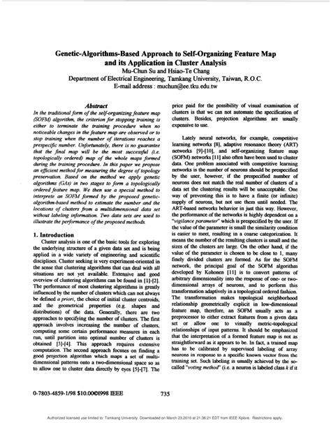 Pdf Genetic Algorithms Based Approach To Self Organizing Feature Map And Its Application In