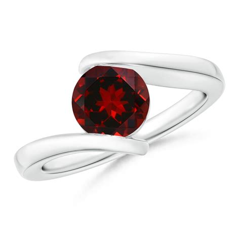Bar Set Solitaire Round Garnet Bypass Ring