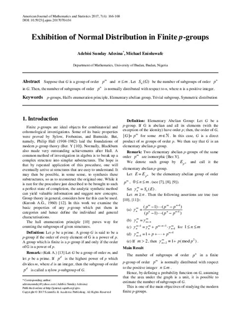 Pdf Exhibition Of Normal Distribution In Finite P Groups