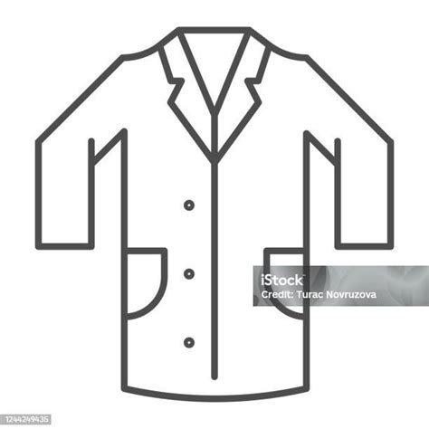 의료 가운 얇은 라인 아이콘 옷 개념 흰색 배경에 실험실 유니폼 기호 병원 직원과 모바일 개념 웹 디자인에 대한 개요 스타일의 의사 의상 아이콘 벡터 그래픽 연구실 가운에