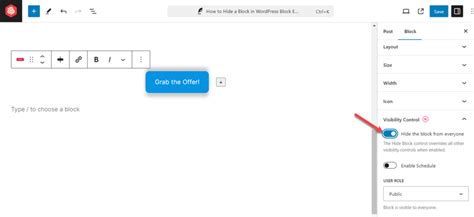 how to hide a block in wordpress block editor