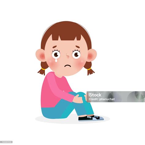 슬픈 아이 외로워 보이는 우울한 아이 혼자 앉아서 울고 무력한 흰색 배경 벡터에 고립 된 왕따 슬픈 어린 아이 일러스트 레이 션 고아 개념에 대한 스톡 벡터 아트 및 기타