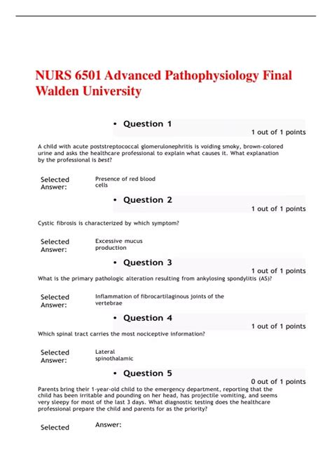 Nurs 6501 Advanced Pathophysiology Final Walden University Nursing Stuvia Us