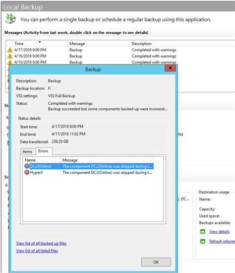 windows server backup failing to back up one virtual machine