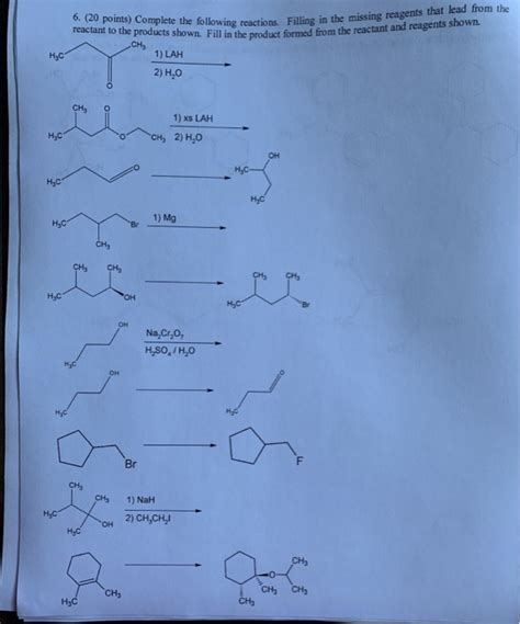 solved reactant to the products shown fill in the product