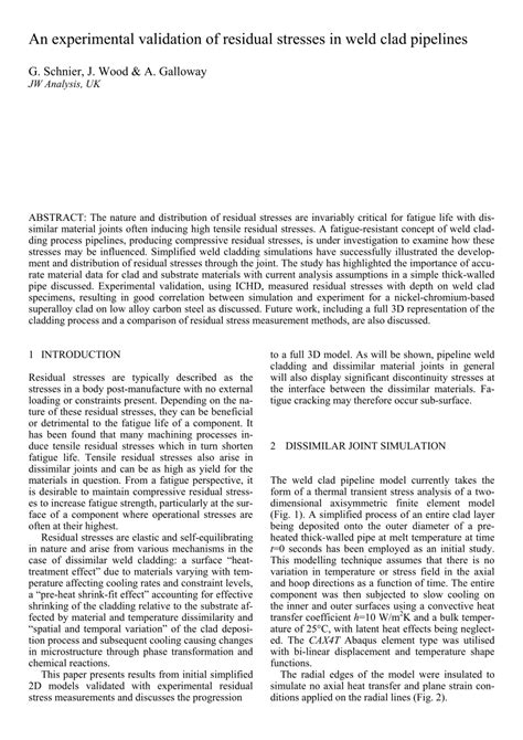 Pdf An Experimental Validation Of Residual Stresses In Weld Clad Pipelines