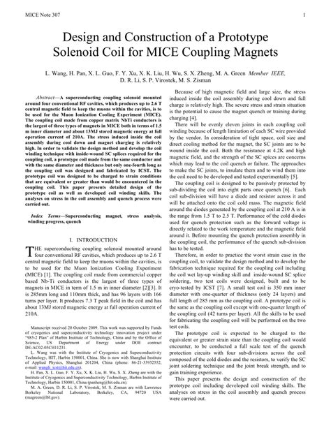 Pdf Design And Construction Of A Prototype Solenoid Coil For Mice