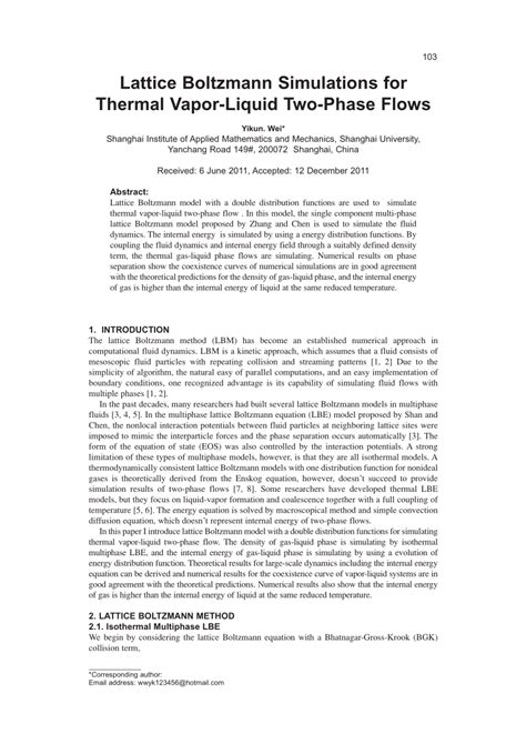 Pdf Lattice Boltzmann Simulations For Thermal Vapor Liquid Two Phase Flows