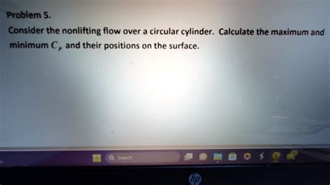 SOLVED Problem Consider The Non Lifting Flow Over A Circular Cylinder Calculate The Maximum