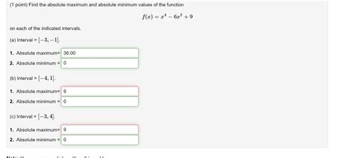 solved 1 ﻿point ﻿find the absolute maximum and absolute
