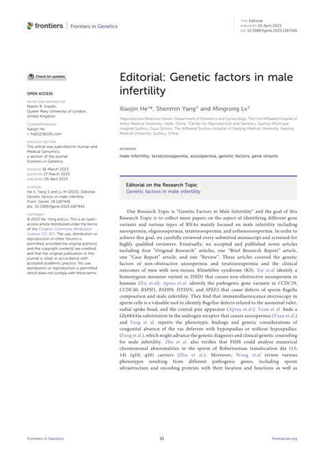 Pdf Editorial Genetic Factors In Male Infertility
