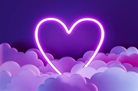 Premium Photo Neon Heart Above Clouds
