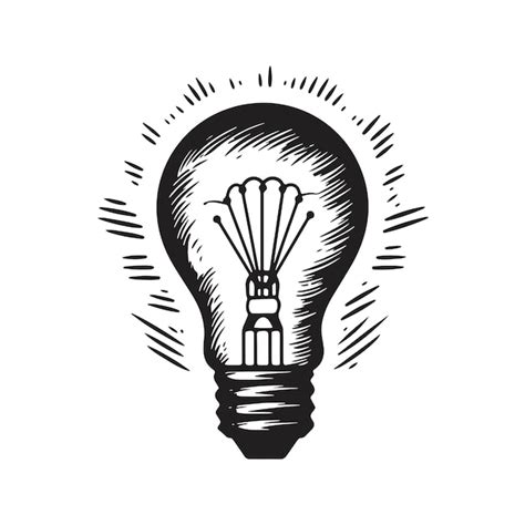 전구 빈티지 로고 라인 아트 개념 흑백 색상 손으로 그린 그림 프리미엄 벡터