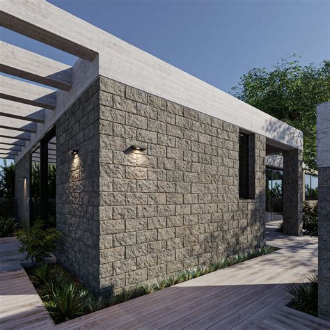 Split Face Offset Concrete Block Texture Brown Poliigon