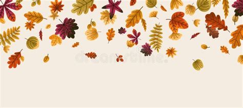 Fall Leaves Decoration Horizontal Banner Autumn Leaf Falling Down
