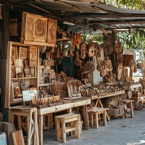 Visual Of A Market Stall With Handmade Furniture And Wooden Crafts