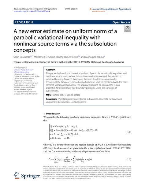 Pdf A New Error Estimate On Uniform Norm Of A Parabolic Variational
