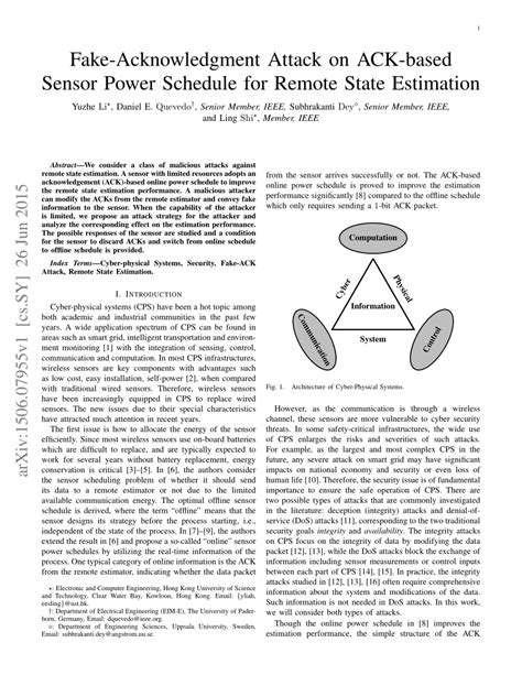 Pdf Fake Acknowledgment Attack On Ack Based Sensor Power Schedule For Remote State Estimation