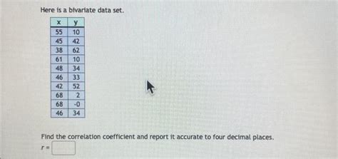 Solved Here Is A Bivariate Data Set Find The Correlation
