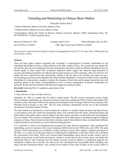 Pdf Tunneling And Monitoring In Chinese Share Market