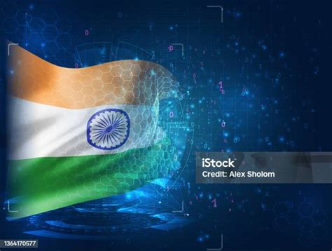 인도 Hud 인터페이스와 파란색 배경에 벡터 3d 플래그 기에 대한 스톡 벡터 아트 및 기타 이미지 기 인도 인도아 대륙