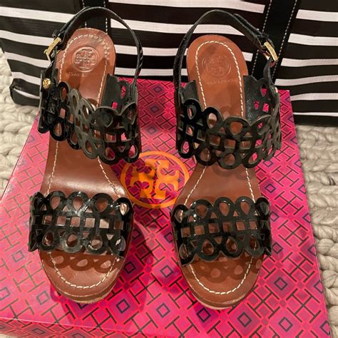 Tory Burch Nori Laser Cut Wedge Platform Sandals Size Gem