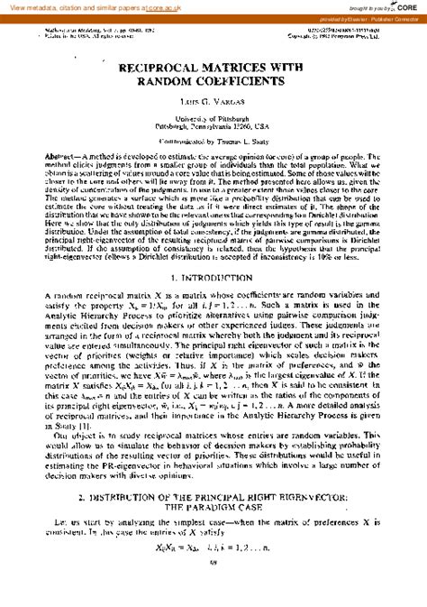 Pdf Reciprocal Matrices With Random Coefficients Luis Naranjo Vargas