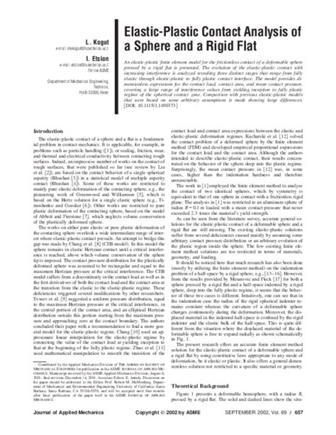 Pdf Elastic Plastic Contact Analysis Of A Sphere And A Rigid Flat