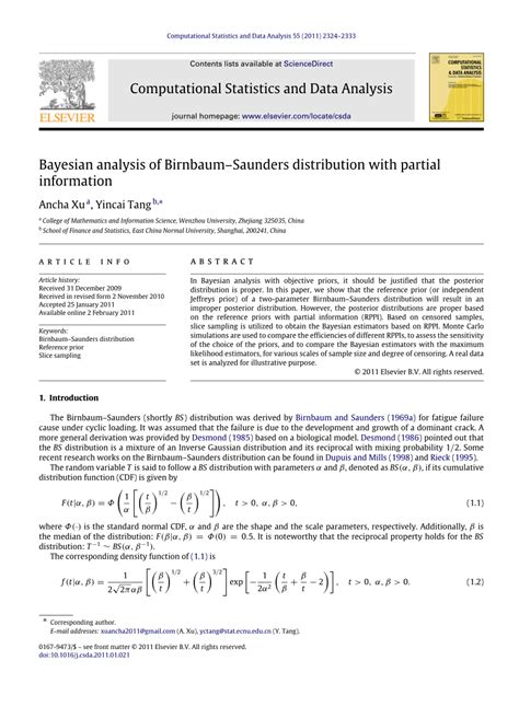 Pdf Bayesian Analysis Of Birnbaum Saunders Distribution With Partial Information