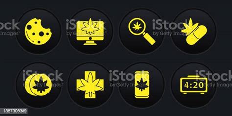 초벌 엑스터시 정제를 설정 마리화나와 의료 알약 또는 대마초 잎 모바일 돋보기 모니터 디지털 알람 시계와 쿠키 아이콘 벡터 건강 진단에 대한 스톡 벡터 아트 및 기타 이미지