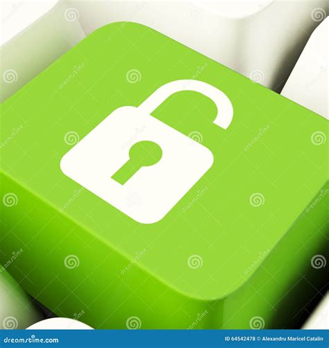 Unlocked Padlock Computer Key In Green Showing Access Or Protect Stock