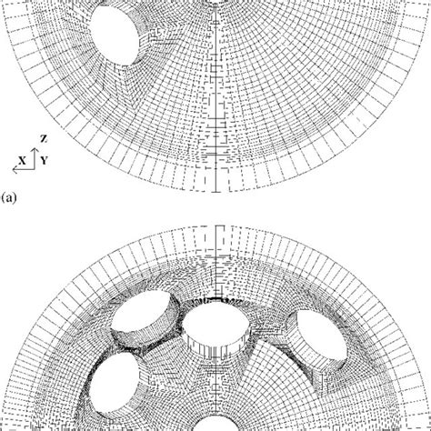 Top Views Of The Nite Element Mesh For The A Two Hole Model And B Download Scientific