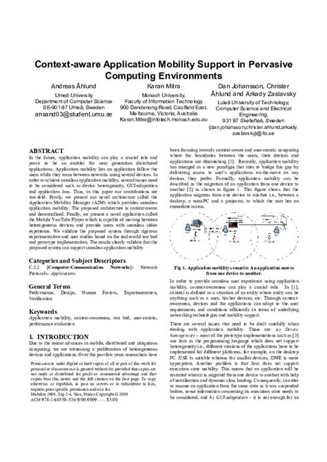 Pdf Context Aware Application Mobility Support In Pervasive Computing