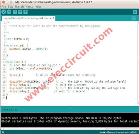 How To Use Arduino UNO Programming C LED Flasher Potentiometer