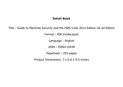 Ebook Kindle Library Guide To Maritime Security And The Isps Code 2012 Edition Uk Ed Edition